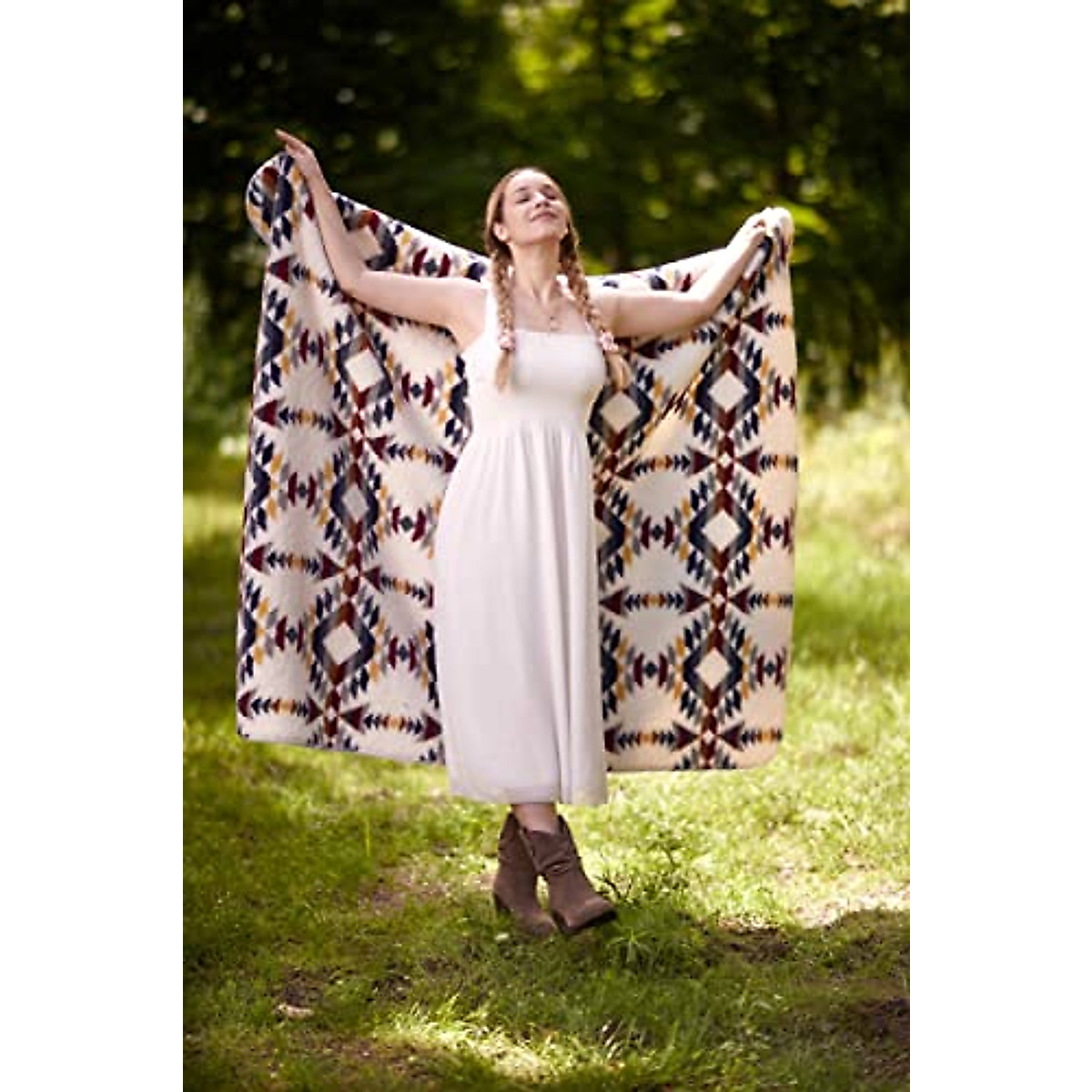 Luxe Sherpa Fleece Blanket Ultra Plush Lightweight Throw Blanket Soft Cozy for Bed Sofa Home Warm Fuzzy Blanket Bohemian Soft Cozy Plush Blanket, Navajo Print Multi, 50 in x 60 in