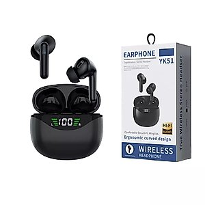 Bluetooth Earbuds Headset 5.3 Wireless with Charging Case, Wireless Headphones, Noise Reduction HI-FI Audio, LED Screen (Black)
