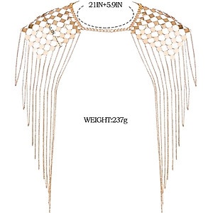 Yovic Boho Gold Body Chain Sexy Sequins Shoulder Chain Necklace Bikini Tassel Bra Chains Rave Nightclub Party Body Jewelry for Women (Gold-4)