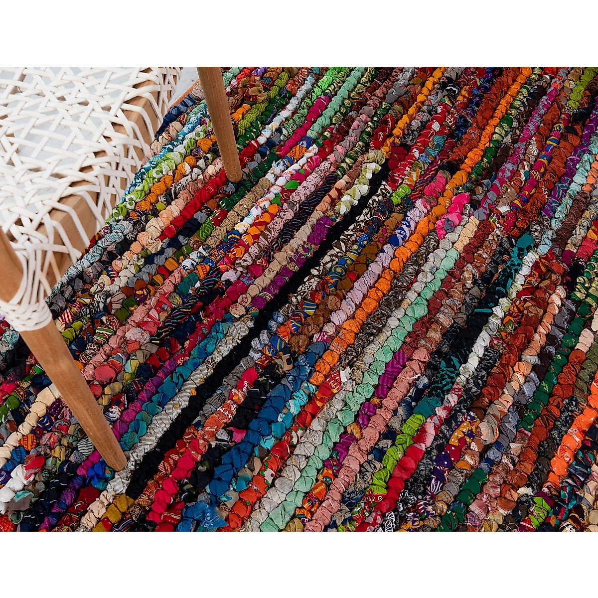 Unique Loom Braided Chindi Collection Area Rug - Multi-Striped (4' 1" x 6' 1" Rectangle, Multi/ Black)