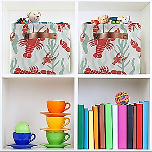 Lobster Storage Basket Set of 2 Large Fabric Beach Storage Basket Bins Box Cube with Handles Collapsible Closet Shelf Clothes Organizer Basket for Nursery Bedroom