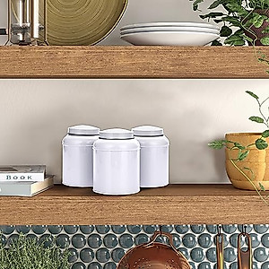 JUXYES Pack of 6 Tea Tins Canister with Airtight Double Lids, 18oz Loose Leaf Tea storage Airtight Kitchen Canisters, Round Tins Can Box for Storage Loose Tea Coffee Herbs and Spices, White