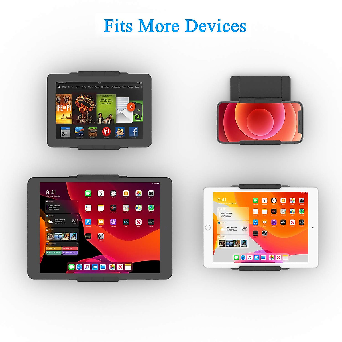 TFY Universal Kitchen Wall Mount for Tablet, eReader and Smartphones, for iPad Air, Mini, iPad Pro 10.5 inch, Wall Holder (Black)