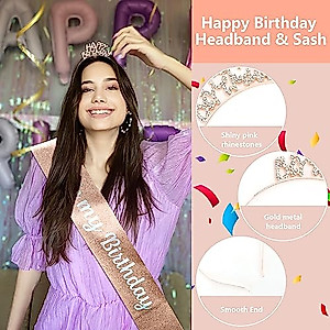 Ondder Birthday Sash for Women Rose Gold Happy Birthday Crown Tiara for Girls Birthday Girl Headband Birthday Sash and Tiara for Party Supplies Its My Birthday Glitter Sash Happy Birthday Headband Decorations