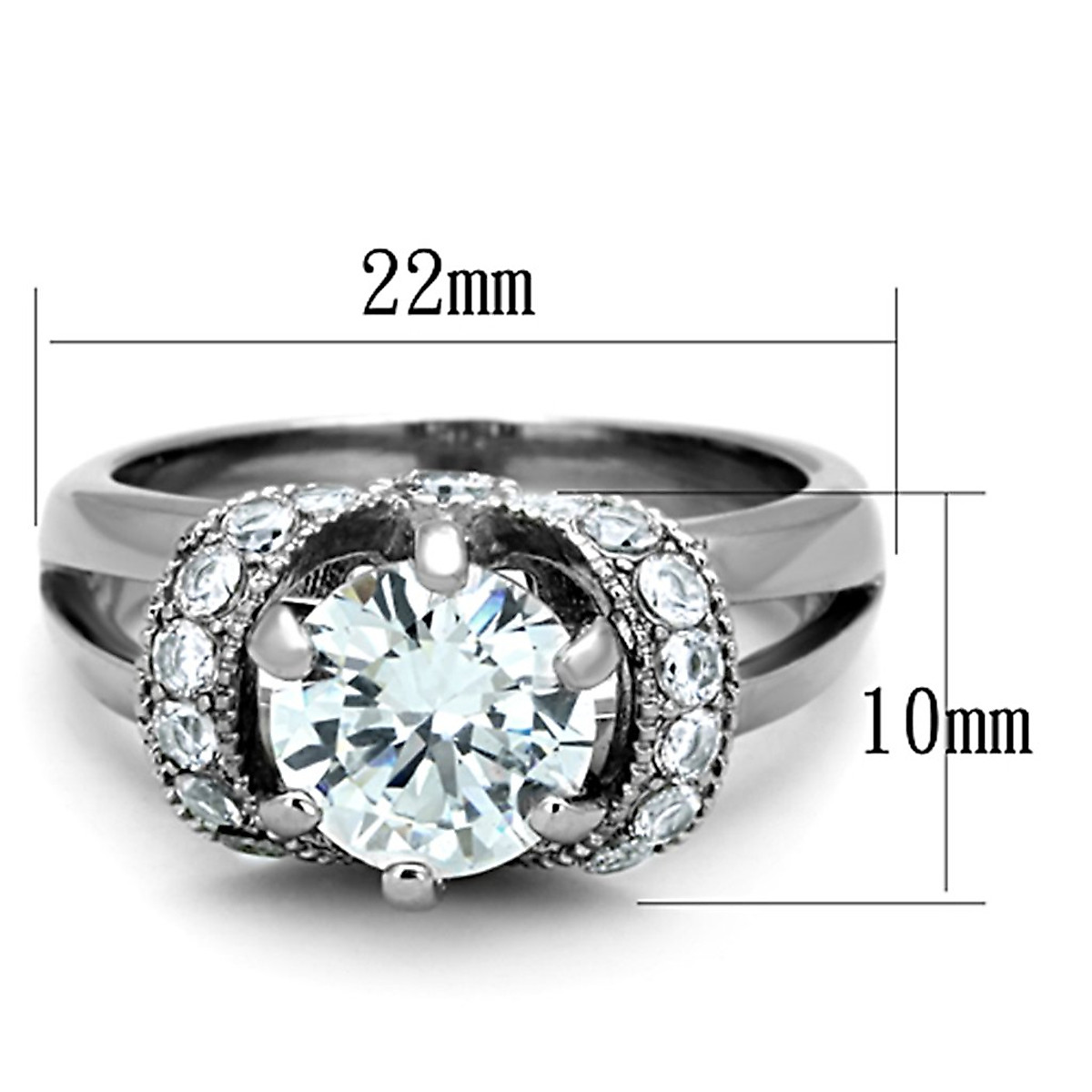 Marimor Jewelry 2.5 Carat Round Cut AAA Zirconia Stainless Steel Engagement Ring Women's Size 6