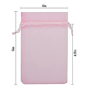 Ludato 100pcs 4"x6" Pink Organza Gift Bags with Drawstring, Small Candy Jewelry Bags Drawstring Pouches for Gifts Baby Shower Wedding Birthday Christmas Party Halloween