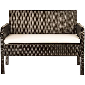 STP-Y4 Pieces Outdoor Patio Furniture Set All-Weather Wicker Sofa Set Rattan Chair with Tempered Glass Table, Cushioned Seats Conversation Sets, Blue (Color : Beige)