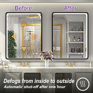 JSneijder 30x36 Inch Bathroom LED Mirror for Wall, Black Metal Frame Lighted Bathroom Mirrors, Wall Mounted Anti Fog Dimmable Bathroom Vanity Mirror with Lights(Horizontal/Vertical)