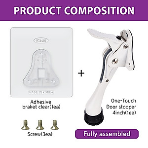 Door Stopper with Adhesive Bracket Stickers, No Drilling or Tools Needed, Available for All Doors, Door Holder, Heavy Door Stop, KickDown Door Stoppers, Bottom of Door by HASHI (White/Bracket)