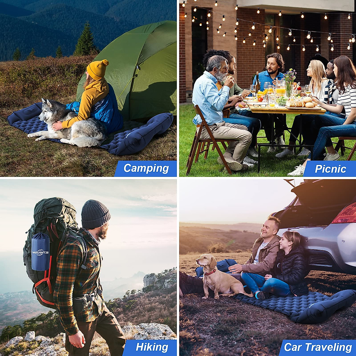 WANNTS Sleeping Pad, Ultralight Inflatable Sleeping Pad for Camping, Built-in Pump, Ultimate for Camping, Hiking - Airpad, Carry Bag, Repair Kit - Compact & Lightweight Camping Pad(Blue)