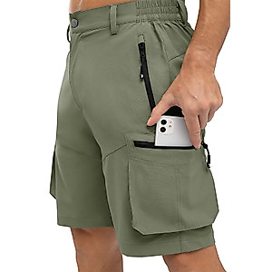 TBMPOY Men's Hiking Work Shorts Quick Dry Cargo Outdoor Athletic Short for Men Zip Pockets Camping Fishing Sage Green 34