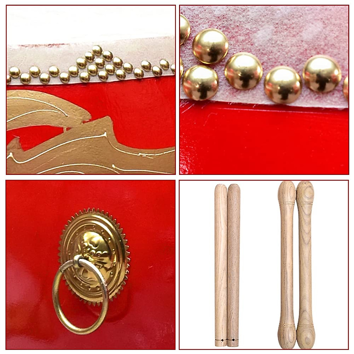 FFYUEEE Traditional National Musical Instrument, Cowhide Drum, Dragon Drum, Court Drum, War Drum, Bass Drum, Chinese Red Gong and Drum, 40-250Cm,A,40CM