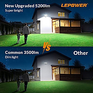 LEPOWER 48W LED Security Lights, 5200LM Motion Sensor Flood Lights Outdoor, Motion Detector Flood Light with Adjustable 72ft &Time Setting, 3 Head Flood Light for Outside Garage, Yard, Porch, Entryway