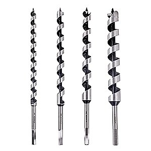 SOMADA Long Auger Drill Bit Set for Wood -4 Pcs, 1/2-Inch, 5/8-Inch, 3/4-Inch, and 1-Inch Diameter with 12-Inch Long Hex Shank, Ship Auger Bit Set