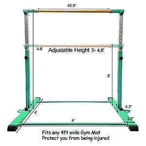 BYBAG Expandable Gymnastics Kip Bar,Horizontal Bar for Kids for Girls,No Wobble Gymnastic Equipment for Home Training,3' to 5' Adjustable Height,Gymnasts 1-4 Levels,300 lbs Weight Capacity