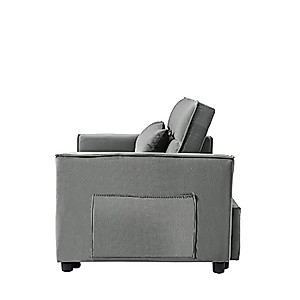 Holaki Convertible Velvet Sleeper Sofa Bed, 55.2" Velvet Loveseat Sofa Modern Pull Out Sofa Bed Lounge Chaise Armchair with Adjustable Backrest,2 Lumbar Pillows,Small Couch for Home Office,Grey