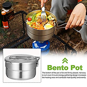 Denpetec Stainless Steel Camping Cook Pot with Lid and Folding Handle Camping Cookware 1.5L Large Capacity Bento Pot for Camping, Hiking, Picnic