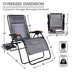 PORTAL Zero Gravity Chair, Oversized, Grey-1 Pack
