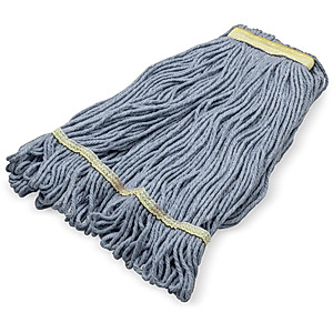 SPARTA Flo-Pac Acrylic Mop Head, Loop-Ended, Narrow Band with 1" Yellow Band for Organized Cleaning, Small, Blue