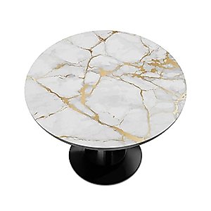 Round Tablecloth with Elastic Edge, White Gold Marble Fitted Tablecloth Waterproof Wipeable Round Table Cover for Indoor Outdoor Patio Dining Kitchen Fit Table up to 45"-56" Diameter