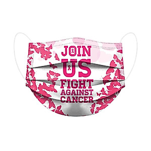 GOGCIAO Breast Cancer Awareness Accessories Disposable Face Cover with Designs for Women,Pink Ribbon Printed Pattern with Nose Wire,50Pcs