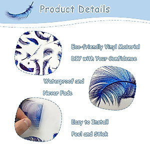 MEFOSS 4 Sheets Blue Feather Wall Decals Peel and Stick DIY Feather Wall Stickers Art for Living Room Bedroom Kids Room Wall Decor Kitchen Window Furniture Decorations