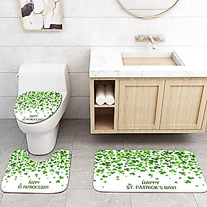 ArtSocket 4 Pcs Shower Curtain Set Happy Saint Patrick Day Green Four Leaf Shamrock Clover with Non-Slip Rugs Toilet Lid Cover and Bath Mat Bathroom Decor Set 72 x 72 inch