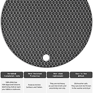 Nstezrne Silicone Trivets for Hot Dishes, Trivet Mat Hot Pads for Kitchen, Silicone Pot Holders for Kitchen, Trivets for Hot Pots and Pans, Heat Resistant Mats for Quartz Countertops, Set of 4 Black