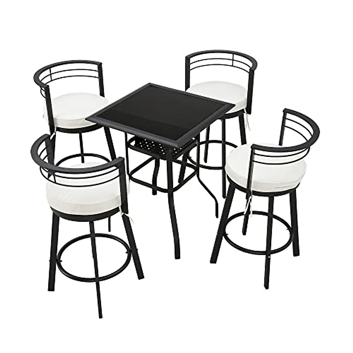 LOKATSE HOME 5 Piece Outdoor Dining Set Chairs and Square Bar Table for Backyard, Porch or Garden, Beige