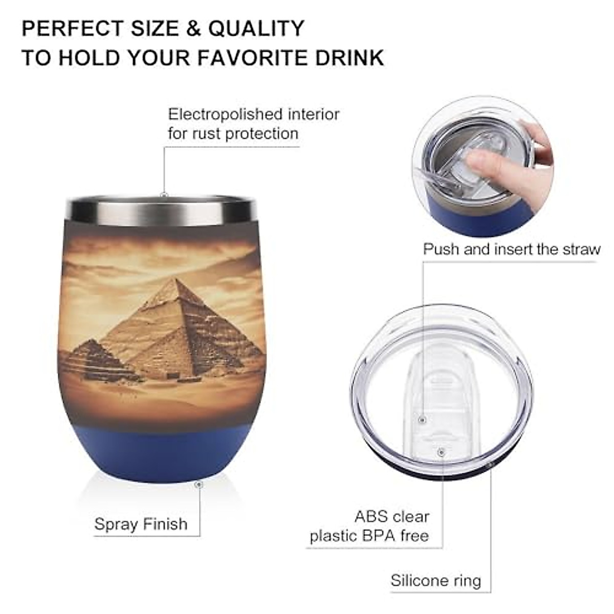 WYUSPGK 304 Stainless Steel Insulated Cup, Vintage Great Egyptian Pyramid Print Smooth Rim, Durable & Reusable - Perfect for Office, Home, And Travel