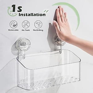 DEEIF Clear Shower Caddy Suction Cup Storage Basket for Bathroom