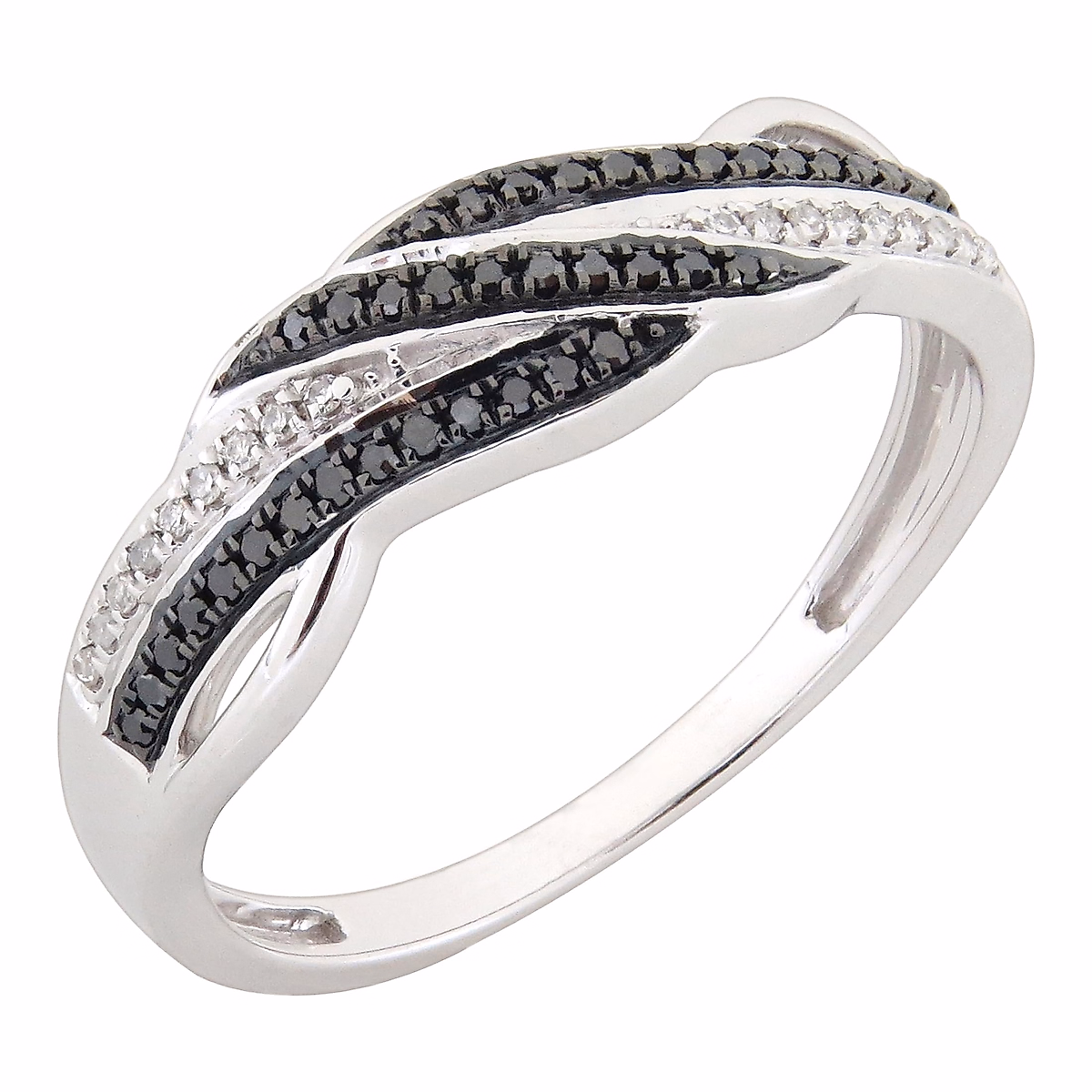 Dazzlingrock Collection 0.15 Carat (ctw) Round Black & White Diamond Women Swirl Cocktail Right Hand Ring, 10K White Gold, Size 6.5