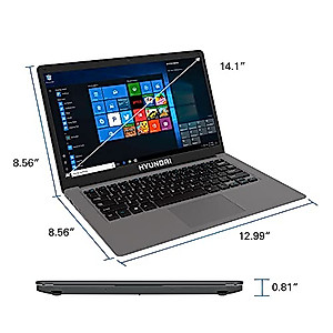 HYUNDAI 14" Notebook 4GB RAM, 128GB SSD, Windows 10 Home Laptop, Intel Celeron N4020, 14.1" Inch IPS Display, Expandable Storage, WiFi & Bluetooth - Grey