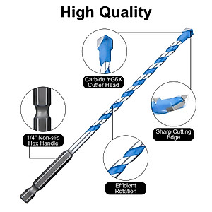 UBESTHS Concrete Drill Bit Set 7 Pcs, Masonry Drill Bit Set 5/32"-3/8", Shockproof Hex Shank Drill Bit Set, Industrial Carbide Drill Bits for Class/Brick/Plastic/Cement/Tile