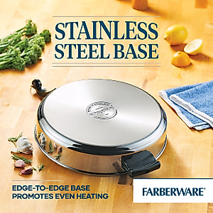 Farberware Classic Saute Pan / Frying Pan / Fry Pan with Lid and Helper Handle - 4.5 Quart, Silver