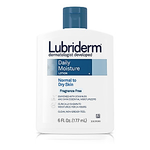 Lubriderm Fragrance Free Daily Moisture Lotion + Pro-Ceramide, Shea Butter & Glycerin, Face, Hand & Body Lotion for Sensitive Skin, Hydrating Lotion for Healthier-Looking Skin, 6 fl. oz, 6 Pack