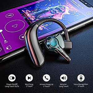 emotal Dual-Mic AI Noise Cancelling Bluetooth Headset for Cell Phones, 10 Days Standby 30Hrs HD Talktime Bluetooth Earpiece IPX6 Waterproof Ultralight for Driving/Truckers/Business,Black