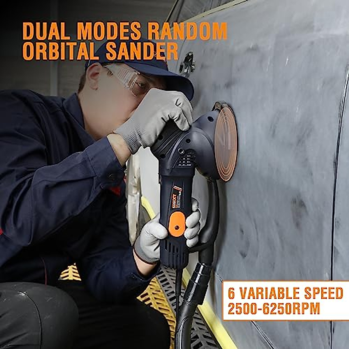 MAXXT Electric 5mm Random Orbital Sander 500W 4.5A Multi-function Variable Speed Electric Corded Orbital Sanders Machine with 10 Sanding Paper for Woodworking (R7304-120)