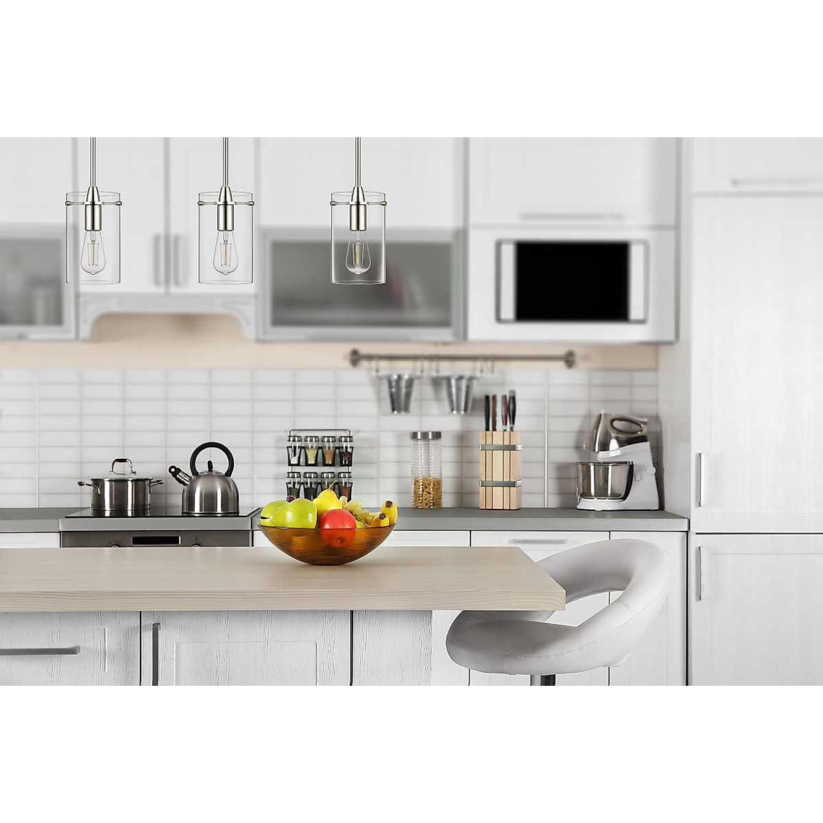 Brushed Nickel Pendant Lights Kitchen Island - Medium Clear Glass Pendant Light Fixture