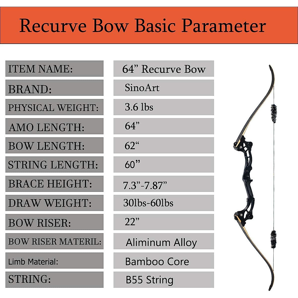 Topbows 64" Takedown Recurve Bow Metal Riser 30-60Lbs Right Handed for Archery Hunting (50Lbs)