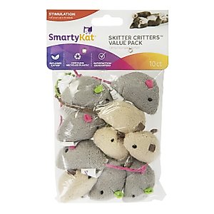 SmartyKat Skitter Critters Value Pack Catnip Cat Toys - Gray/Cream, Set of 10