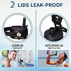 Half Gallon Water Bottle Insulated - 64 oz Water Bottle with Straw Spout Lid, Strap Carrying Sleeve, Paracord Handle, Leak Proof Metal Water Flask for Workout Sport Hiking Gym, Hydro Jug Thermo Mug