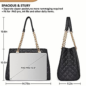 Montana West Shoulder Handbags for Women Quilted Tote Purse Ladies Designer Satchel Hobo Bag with Chain Strap Gift MWC-040BK