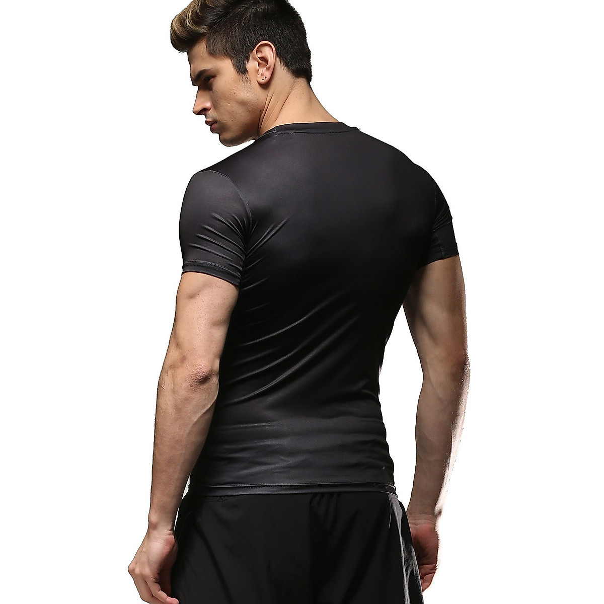 Red Plume Men's Compression Fitness Shirt,Bat Printing Sports Wicking T-Shirt (XXL) Black