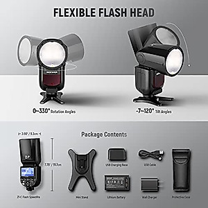 NEEWER Z1-C TTL Round Head Flash Speedlite for Canon DSLR Cameras, 76Ws 2.4G 1/8000s HSS, 10 Levels LED Modeling Lamp, 2600mAh Lithium Battery, 480 Full Power Shots, Recycle in 1.5s Flash