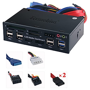 Tccmebius TCC-QL5E 5.25 Inch PC Multifunction Dashboard Media Front Panel, with SATA e-SATA Dual USB 3.0 6 Port USB 2.0 Audio Ports and Five-in-one Card Reader