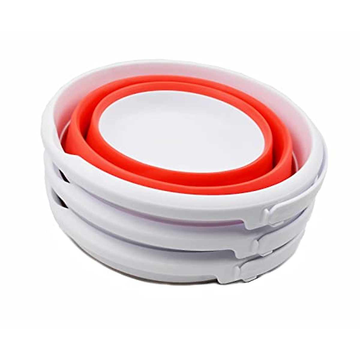 SAMMART 5.5L (1.4 Gallon) Set of 3 Collapsible Plastic Bucket - Foldable Round Tub - Portable Fishing Water Pail - Space Saving Outdoor Waterpot. (Grey & Latte & Orange Red)