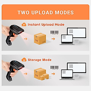 Tera Pro 1D Wireless Barcode Scanner 3 in 1 Bluetooth & 2.4G Wireless & USB Wired CCD Cordless 2500 Pixel Bar Code Reader with Battery Level Indicator for Windows Mac Android iOS Model T5100C,Orange