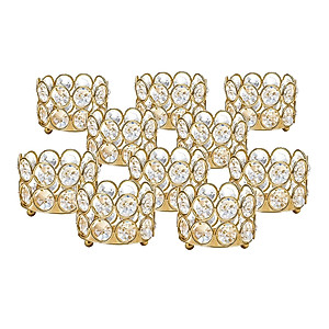 TIED RIBBONS 10 Pcs Crystal Tealight Candle Holders | Metal Rim, Golden | 2 Inch | Votive Tealights Holder | Crystal Glass Candle Holder for Table Centerpiece, Wedding, Housewarming, Anniversary