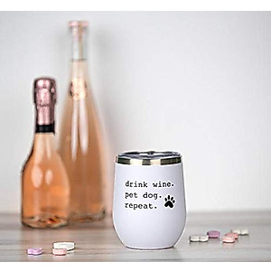 Rover.com ‘Drink. Pet Dog. Repeat.’ Tumbler With Lid, Insulated, Stainless Steel, Stemless, 12 Oz., White